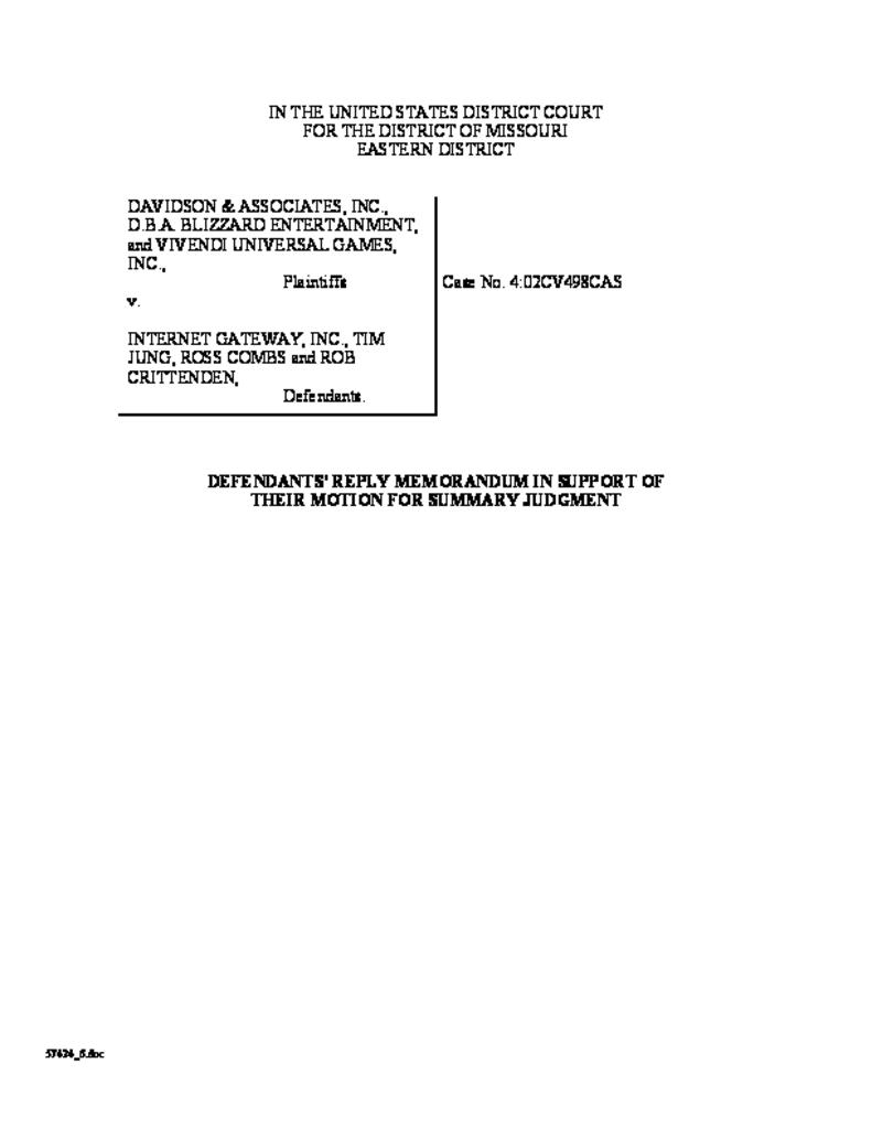 Defendants' Reply Memorandum in Support of Their Motion for Summary ...