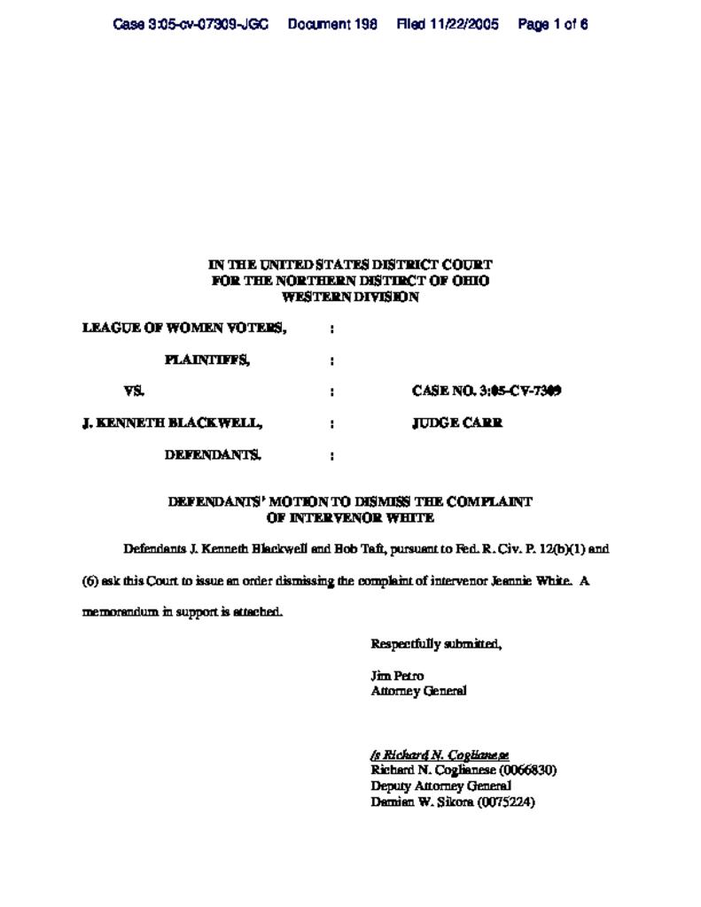 Defendants' Motion to Dismiss Intervenor-Plaintiff White | Electronic ...
